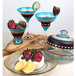 Golden Hill Studio Hand Painted Margarita Glasses Set of 2 - Moroccan Mosaic Chalk Collection - Painted Glassware by USA Artists - Decorative Margarita Glasses, Personalize with Chalk, Table Décor