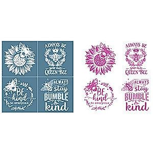 Alinacutle Silkscreen Stencil,Reusable Self-Adhesive Silk Screen Printing, BEE Kind Sentiments for Home Decor/Printing on Wood / Fabric / Wall/Cup/Plate/Glass/Paper,8 x 8“ (Bee Pattern)