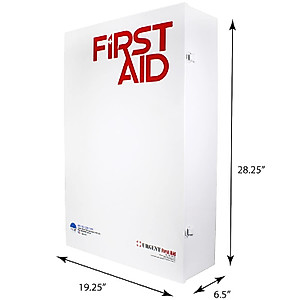 OSHA & ANSI 5 Shelf Industrial First Aid Cabinet with Pocket Liner, 200 Person, 1890 Pieces, 2015 Class A+, Types I & II, Made in USA by Urgent First Aid™ with extra content & NEW ANSI First Aid Guide