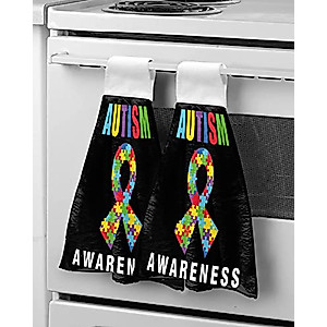 Autism Awareness Kitchen Hand Towels, 18x14 Inches Water Absorbent Hand Towel for Kitchen Decoration, Set of 2 Polyester Soft Hand Towels for Bathroom Decor Modern Inspiration Puzzle Pieces