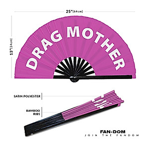 Drag Mother hand fan foldable bamboo circuit hand fan funny gag slang words expressions statement gifts Festival accessories Rave handheld Circuit event fan Clack fans (Pink)