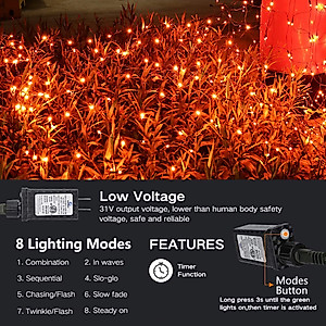 Joomer 12ft x 5ft 360LED Orange Halloween Net Lights Outdoor Mesh Lights, 8 Modes Timer Connectable Waterproof Bush Lights Mesh Netting Lights for Halloween Outdoor Decorations (Green Wire)