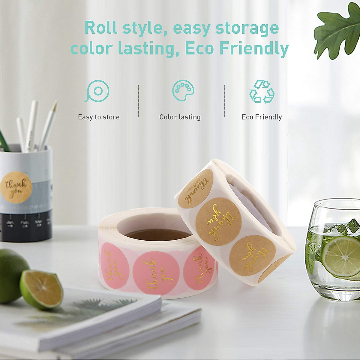 Walnutty 1000PCS Thank You Stickers, Thank You for Supporting My Small Business Stickers, 1 inch Round Holographic Thank You Gifts Sticker, Small Thank You Labels for Business, 500PCS Each Roll