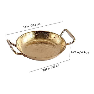 RUNROTOO Double Ears Sukiyaki Korean Hot Pot Stainless Steel Fry Pan Stainless Steel Saucepan Paella Pan Appetizer Plate Dish Paella Cooking Pan Sturdy Cooking Pot Home Cooking Pan Cookware