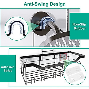 SHINGONE Hanging Shower Caddy Adjustable Length, Shower Caddy Over Shower Head With Hooks, Shower Rack Hanging Shower Organizer for Bathroom, Black