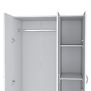 Wardrobe Erie with Four Storage Shelves, Two Drawers and Three Doors -White.