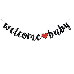 Welcome Baby Banner, Black Baby Shower - Gender Reveal - Pregnancy Announcement Party Sign Decorations