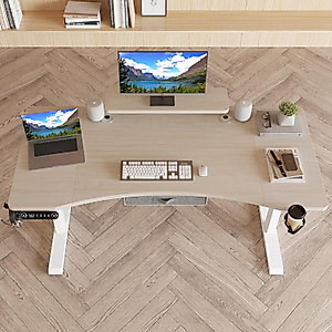 Jceet 63x30 Inches Dual Motor Electric Standing Desk with Drawer, Adjustable Height Sit Stand Up Desk with Storage Shelf, Home Office Desk Computer Workstation with Pale Pearwood Top/White Frame