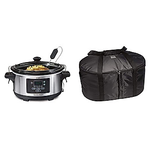 Hamilton Beach Portable 6-Quart Set & Forget Digital Programmable Slow Cooker With Temperature Probe & Travel Case & Carrier Insulated Bag for 4, 5, 6, 7 & 8 Quart Slow Cookers