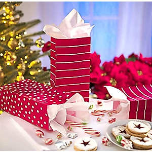 American Greetings 10.375'' Red Goodie Bags, Stripes and Polka Dots (16 Bags)