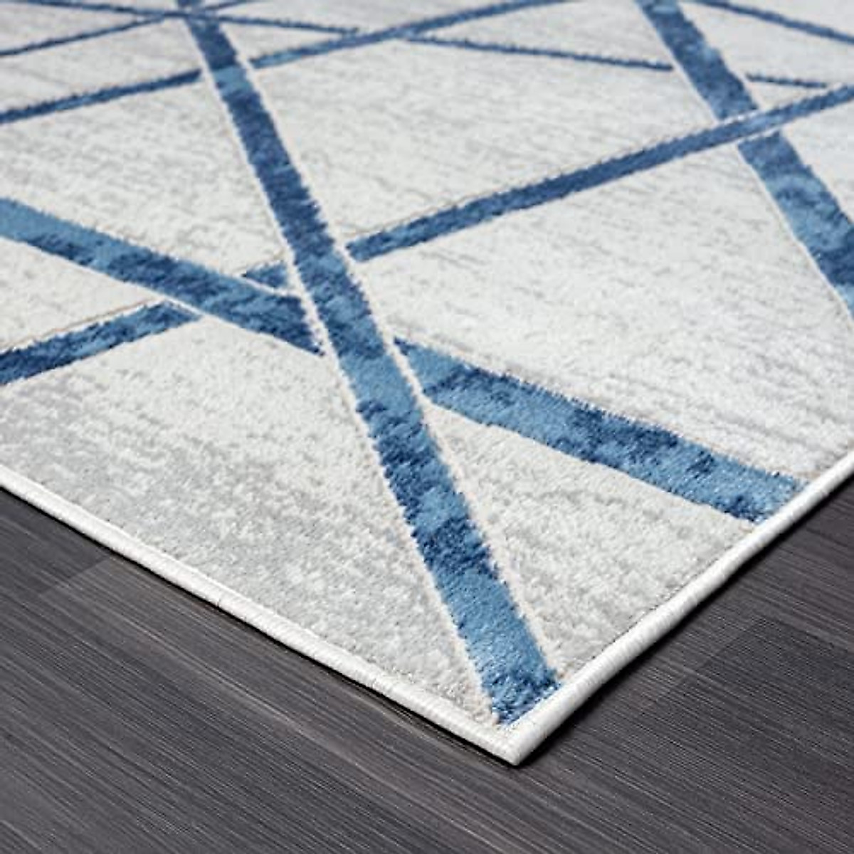 Abani Atlas 5'x8' Blue/Grey Area Rug, Criss Cross Design - Durable Non-Shedding - Easy to Clean