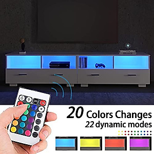 Catrimown Modern LED TV Stand with 20 Color RGB Lights, 71" White Gaming Entertainment Center TV Console with 2-Tier Storage Cabinet for Up to 80 Inch TV, for Living Room Bedroom