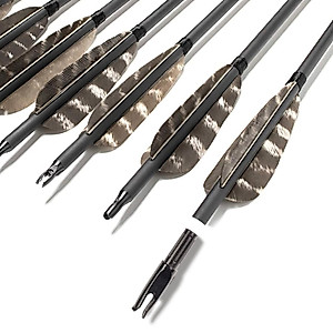 ARCHERY SHARLY 31Inch Carbon Targeting Practice Arrows Turkey Feather Fletching Arrows with Removable Tips for Recurve Traditional Long Bow (12 Pack)