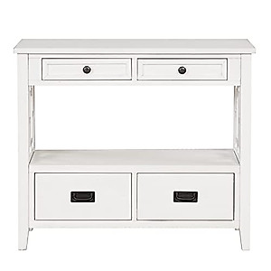 LKTART 36'' Antique White Farmhouse Pine Wood Buffet Sideboard Storage Cabinet with 4 Drawers and 1 Storage Shelf Sideboard Entry Console Table for Living Room Dining Room Kitchen Hallway Entryway