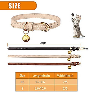 Jamktepat 3 Pack Leather Cat Collars with Bells Soft Pet Safety Collar Kitten Collars with Bell Black Chocolate Beige(S)