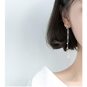 SLUYNZ 925 Sterling Silver Sparkling CZ Droplet Dangle Earrings for Women Teen Girls Elegant Long Dangling Earrings Threader Tassel (A-Silver)