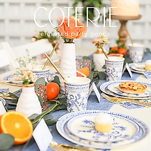 Coterie Blue Floral Paper Cocktail Napkins (Set of 25) | Beautiful Blue and White Toile Fancy Paper Napkins For Bridal and Baby Shower, Tea Party, Garden Party, Birthday Party | 5” Paper Napkins
