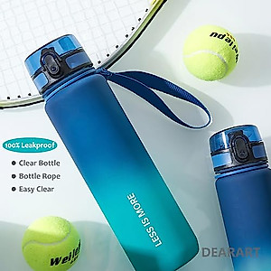 DEARART 32oz Blue-Mix Water Bottle With Motivational and Time Marker, BPA FREE Quick Drink Without Straw, Suit Sports Office Gym School ect.