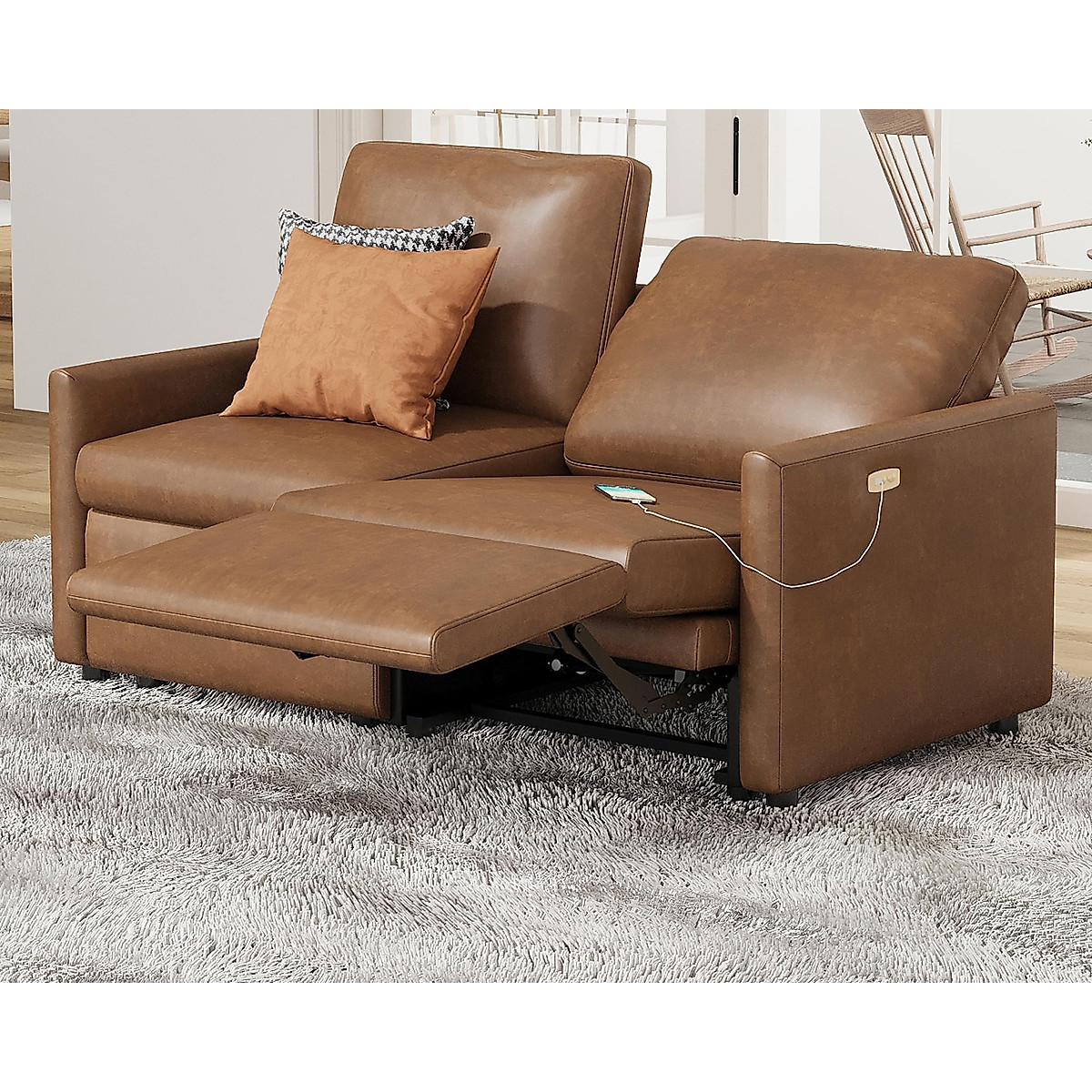 AMERLIFE Reclining Sectional Sofa, Power Recliner Sofa with Single Right Recliner, Loveseat Recliner Couch with USB Port, Leather Modular Sofa for Living Room