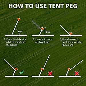 Eurmax USA Galvanized Non-Rust Camping Family Tent Pop Up Tent Stakes Canopy Anchors Heavy Duty 10pc-Pack, with 4x10ft Ropes & 1 Orange Stopper