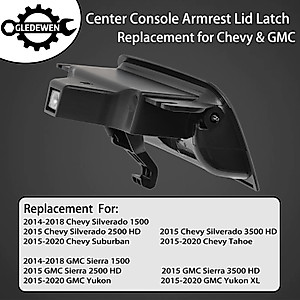 Gledewen Center Console Latch, Compatible with 2014-2020 Chevy Silverado Suburban Tahoe, GMC Yukon Sierra 1500 2500 3500, Plate Armrest Lid Lock | Replace# 22792217 22861304 Center Console Cover Lock