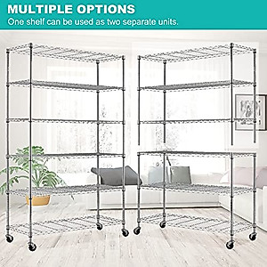 BLKMTY 6 Tier Wire Shelving Unit Adjustable Storage Shelves Metal Shelf with Wheels Wire Rack for Garage Basement Kitchen Racks 2100lbs Capacity Metal Pantry Shelves 48"x18"x82", Silver