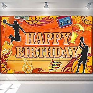 Basketball Happy Birthday Backdrop Banner Basketball Theme Party Decoration Sports Theme Birthday Photography Background Supplies Basketball Court Stars Photo Booth Props for Kids Boys Birthday Party