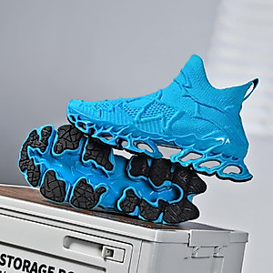 Nuofado Men Women Slip on Sport Trail Running Athletic Blade Sneakers Walking Shoes Tennis Shoes Blue Size 13.5 Women/12 Men