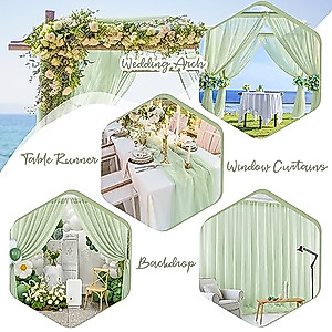 Sage Green Chiffon Sheer Backdrop Curtain for Wedding, Parties, Sage Green Arch Drapes for Backdrop Decoration,Wrinkle-Free 10ft x 10ft