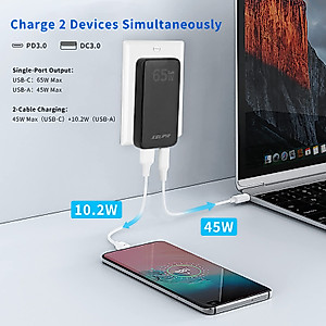 Flat USB c Wall Charger, 65W GaN USB c Wall Charger, Ultra Slim Wall Charger, Folding Travel Dual Port USB Wall Charger, for Laptops, Tablets, Phones, Black