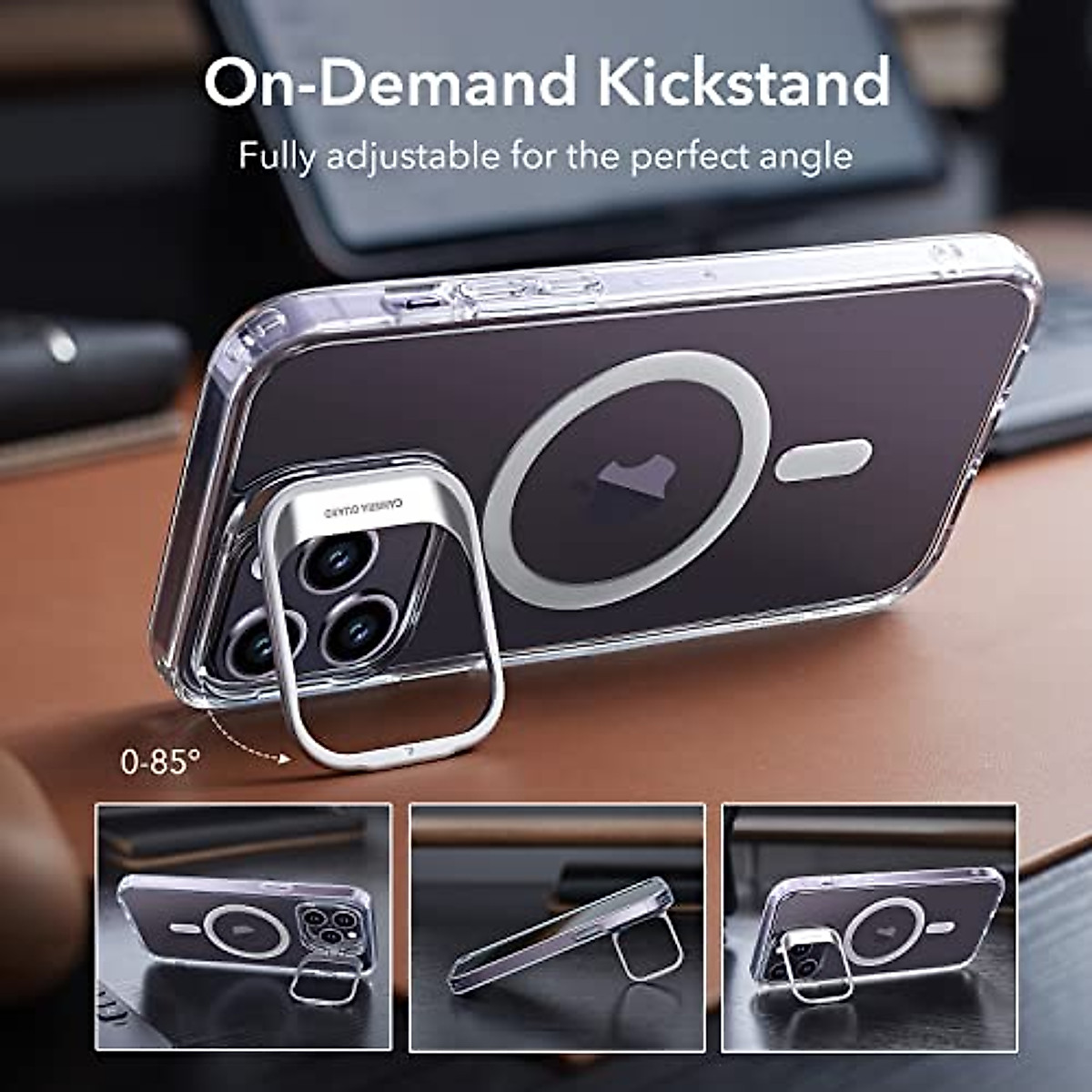 ESR for iPhone 14 Pro Case, Compatible with MagSafe, Built-in Camera Ring Stand, Military-Grade Protection, Magnetic Phone Case for iPhone 14 Pro, Classic Kickstand Case (HaloLock), Clear