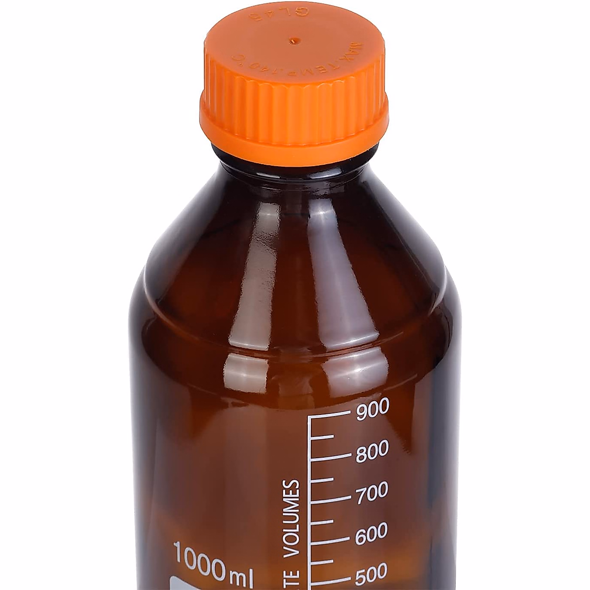 Basstein Lab Media Storage Amber Bottles Brown Graduated Glass Container GL45 Screw Cap Leakproof Multi-Purpose for Scientific | Pack of 4 (Orange,1000ml)