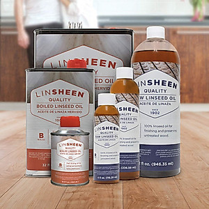 LinSheen Boiled Linseed Oil – Fast Drying Flaxseed Wood Treatment to Rejuvenate and Restore Outdoor and Indoor Wood Furniture, Floors and Sports Equipment, Quart