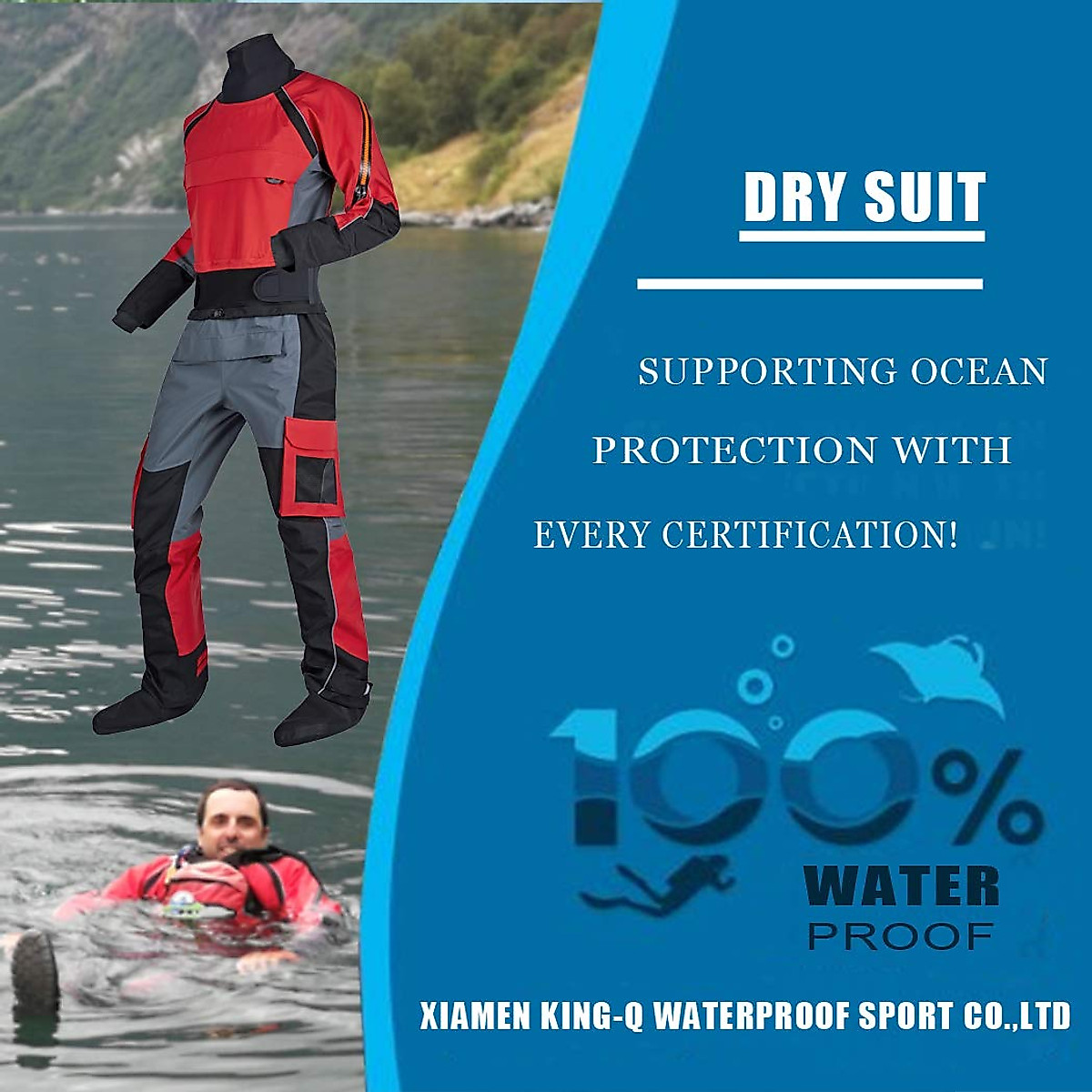 Mens Kayak Surf Drysuit Comfort Canoe Durability Waterproof SuitProtects Against Ingress of Water Mud Perfect Dry Suit for Fit ATV & UTV Riders (Red, L)