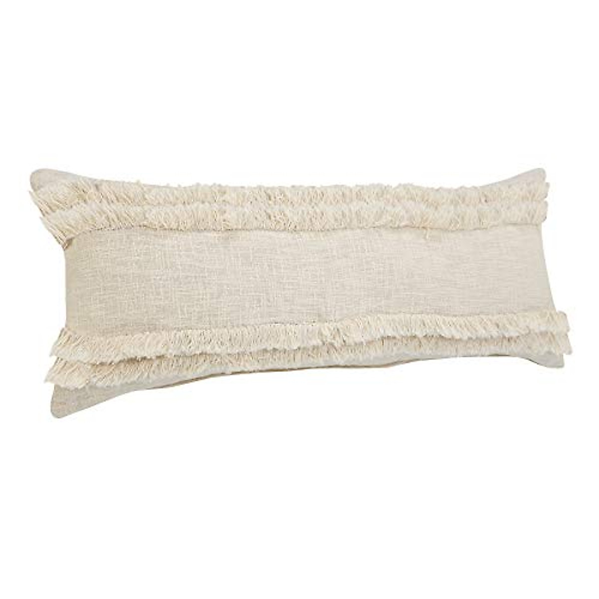 LR Home Beverly Fringed Solid Lumbar Throw Pillow, 1 Count (Pack of 1), Cream