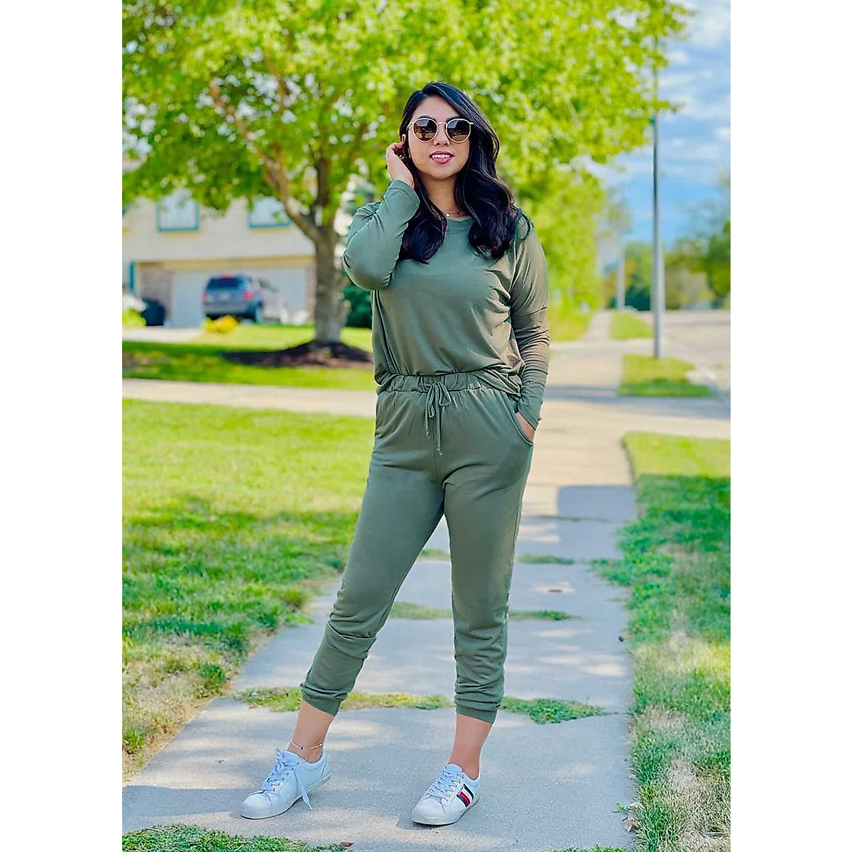 PRETTYGARDEN Women's Fall 2 Piece Lounge Outfit Long Sleeve Crewneck Pullover Tops High Waisted Pants Set Tracksuit (Light Green,Medium)