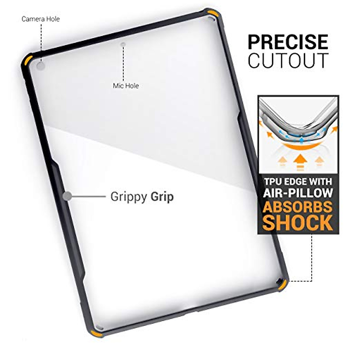 TineeOwl iPad 9.7 (2018/2017 Version) Ultra Slim Clear Case, Flexible TPU, Absorbs Shock, Lightweight, Thin (Black)