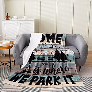 Feelyou Happy Camping Plush Throw Blanket, Camper All Season Bed Blanket, Cartoon Car Star Flannel Fleece Blanket, Gift for Women Mom Wife, 40"x50"