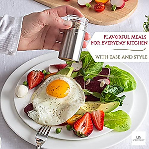 Salt and Pepper Shakers with Holder - Elegant Stainless Steel Shaker Set by urban noon
