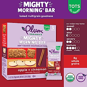 Plum Organics Mighty Morning Bars - Apple and Cinnamon - 0.67 oz Bars (Pack of 5) - Organic Toddler Food Multigrain Snack Bars