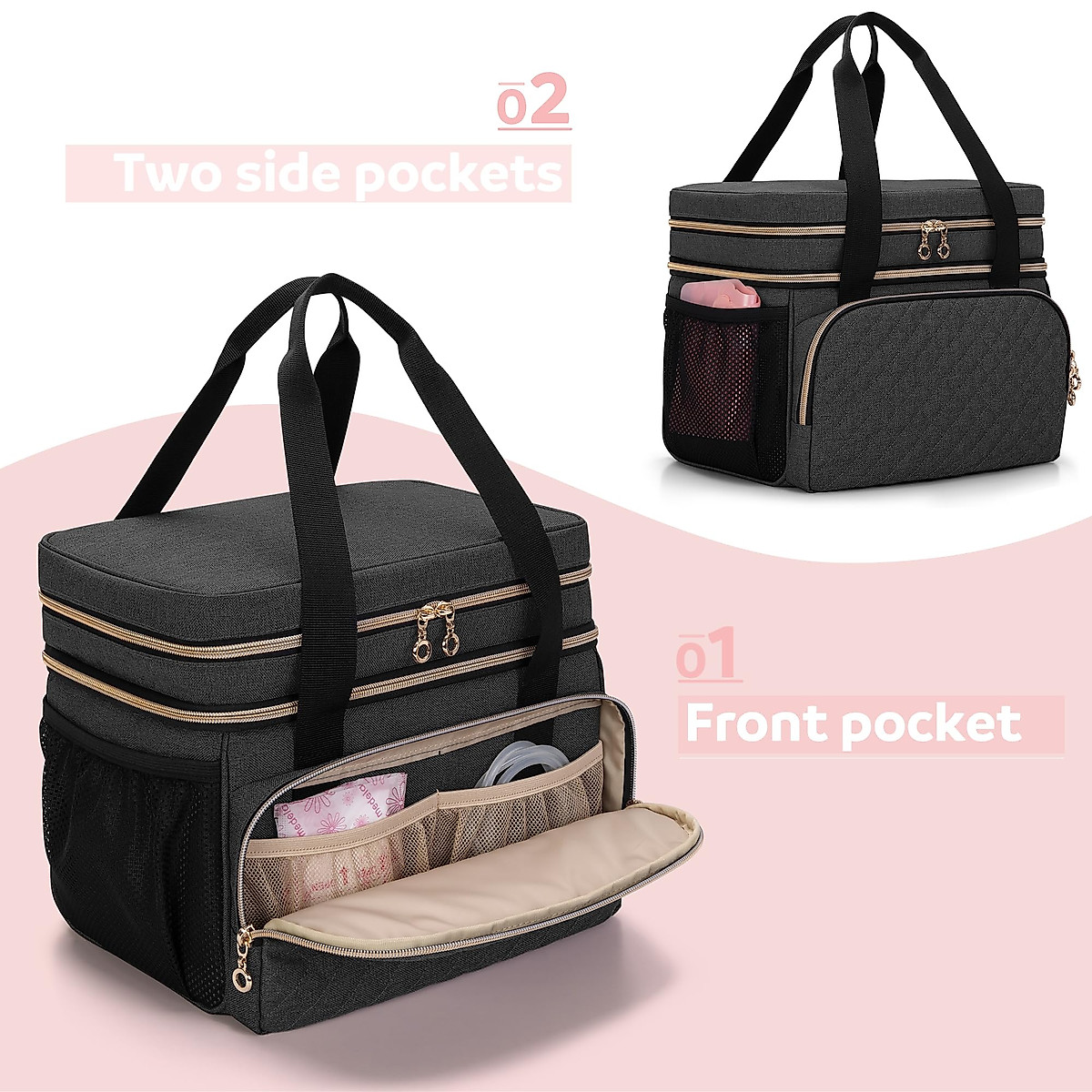 Luxja Double Layer Breast Pump Bag Compatible with Spectra S1 and S2, Pump Bag for Breast Pump and Extra Parts, Bag Only, Black