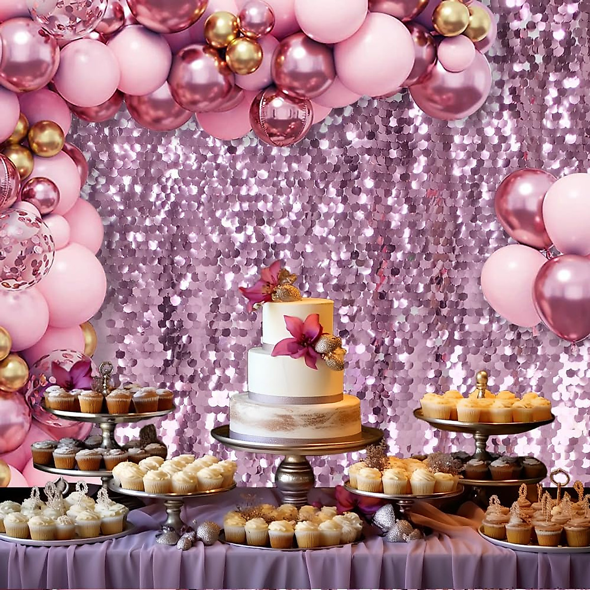 AIBIIN 6x7ft Rose Gold Sequin Backdrop Curtain Valentines Pink Decoration Shimmer Wall Photography Backdrop Glitter Sparkly Sequin Curtain Backdrop Girl Birthday Baby Shower Wedding Bridal Shower Prop