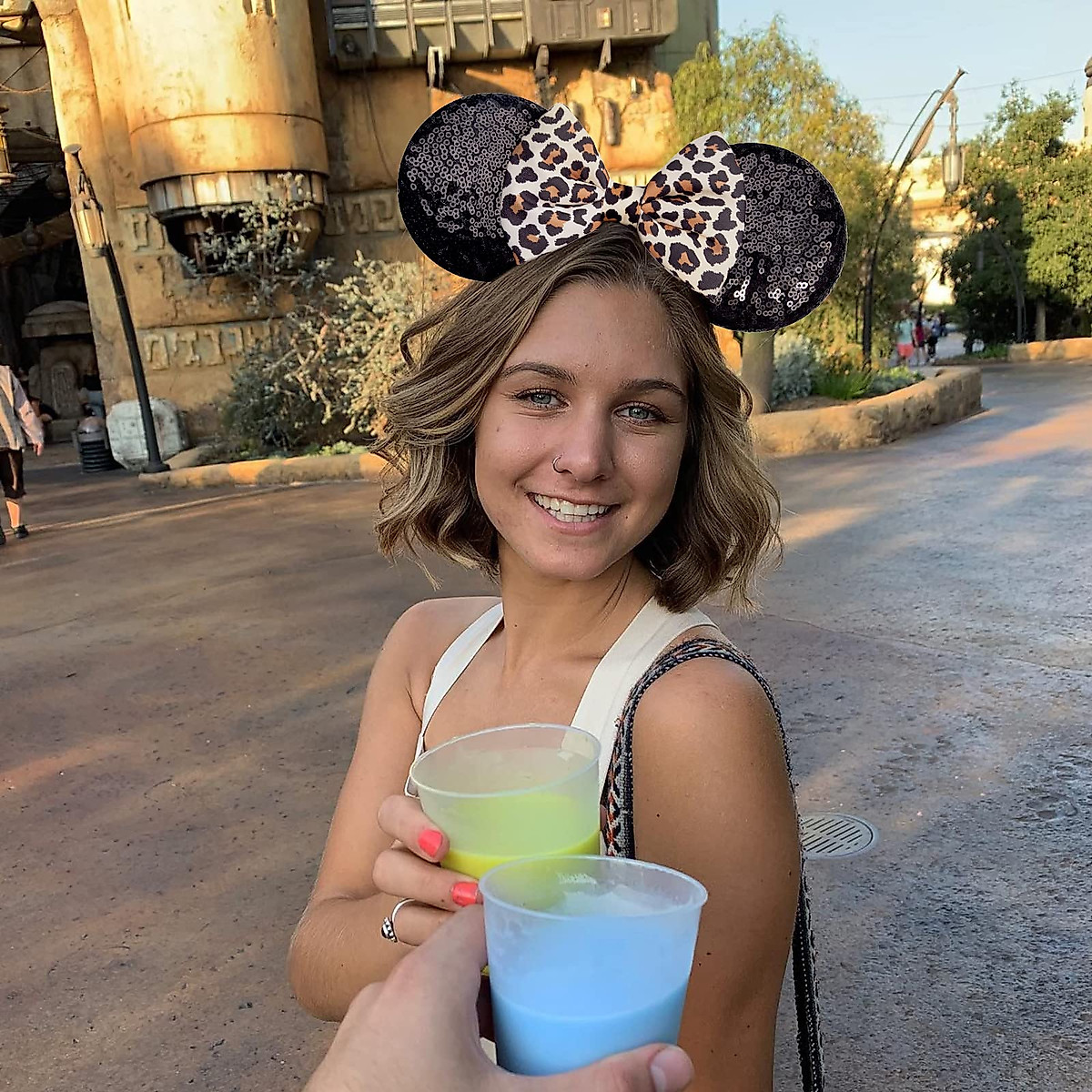 YUNISS Shiny Sequin Mouse Headbands for Women & Girls, Christmas Birthday Party (Leopard & Dot Patterns)