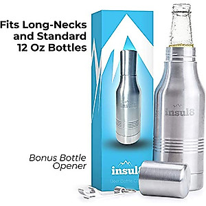 The Original Insul8 Beer Bottle Cooler | Double Wall Insulated Beer Bottle Holder Stainless Steel Fits 12 oz. Long-Neck and Standard Bottles | Bonus Bottle Opener Keyring and Gift Box