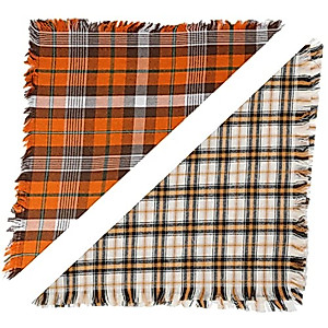 Fall Dog Bandana, Thanksgiving Dog Bandanas, Autumn Reversible Washable Plaid Triangle Bibs Scarf for Small Medium Large Pets Dogs Cats
