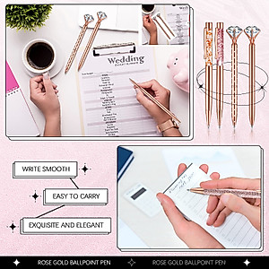 Supervitae 8 Pcs Rose Gold Ballpoint Pen Set Liquid Sand Glitter Metal Crystal Diamond Pen Girly Black Ink Pen Gifts for Wedding Office Desk Supplies