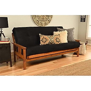 Pemberly Row 7" Full Size Futon Mattress Replacement, Suede Fabric Sleeper Sofa Bed Mattress, Cotton and Foam Construction, Black-Frame Not Included