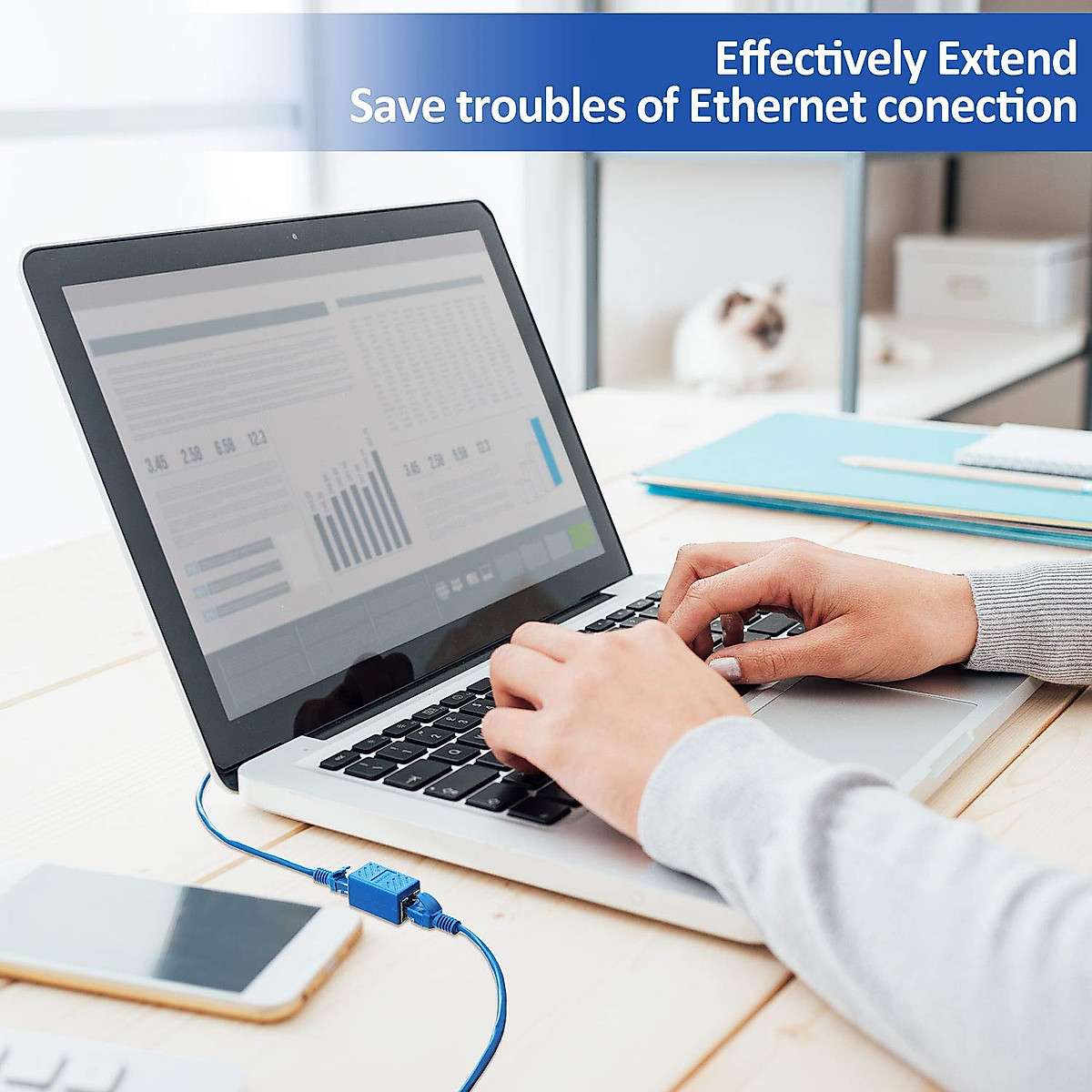 10 Pieces RJ45 Coupler, Ethernet Extension Adapter Network Connector for Cat7/Cat6/Cat5e/Cat5 Ethernet Network Cable Coupler Female to Female (Blue)