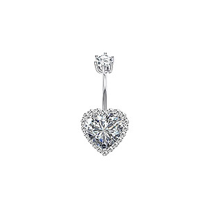 Musegetes Sterling Silver Belly Button Rings, Real 925 Sterling Silver, Heart Belly Rings, 14G Navel Piercing Rings, High Polished Smooth Surface, Resists Allergy, Sterling Silver, cubic zirconia