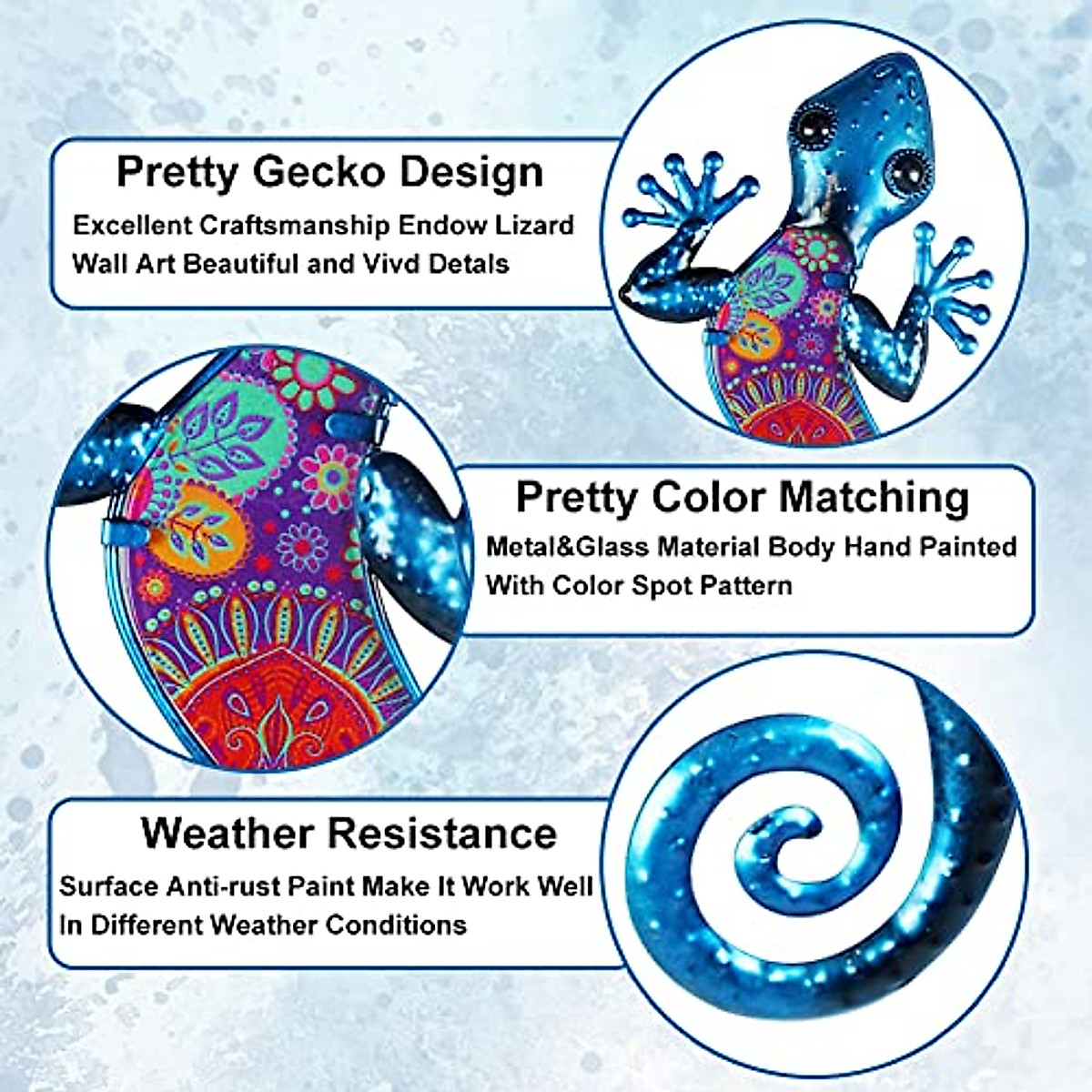 LIFFY Metal Gecko Wall Decor Indoor Room Home Glass Wall Hanging Sculpture Decorations Outside Lizard Garden Art Decorative Ornaments for Patio,Fence,Yard - Set of 2